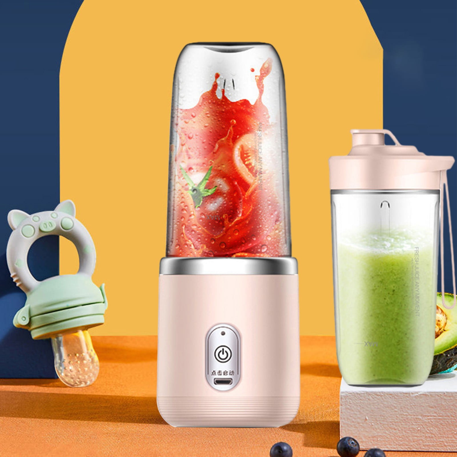 Portable Electric Juicer, 400ml Glass Cup, Stainless Steel Blade ...