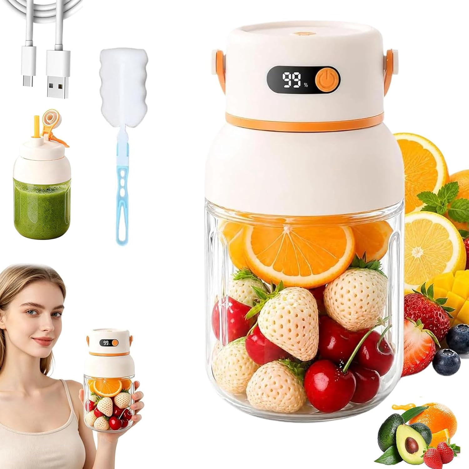 Portable Electric Juicer Cup with Zero Cord Hassle, 800/1000/1200 ml ...