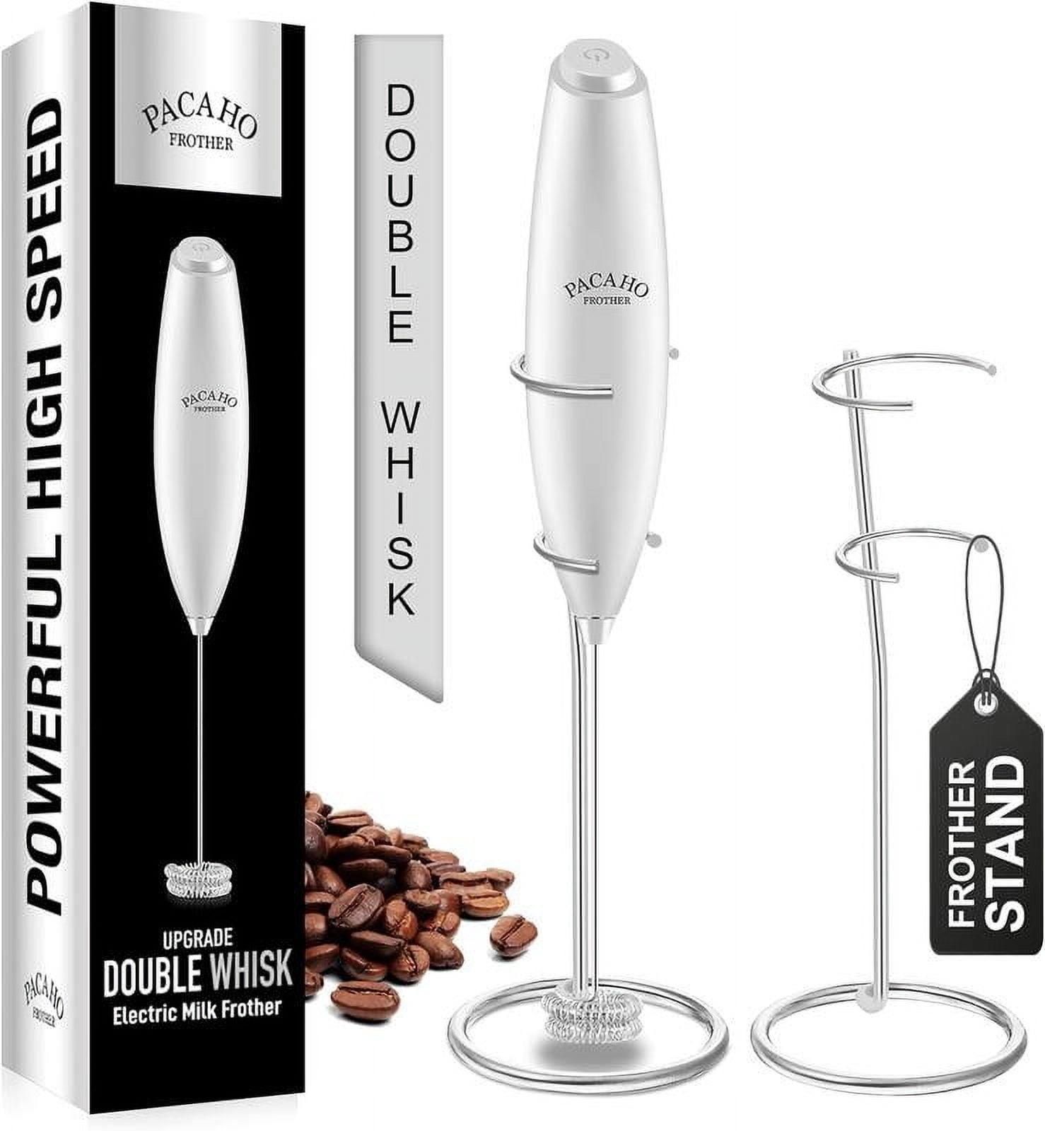 Portable Electric Milk Frother with Stand and Double Whisk, Handheld ...