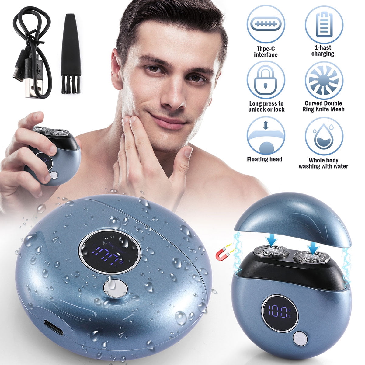 Portable Electric mini Shaver Home Cordless Travel Razor Magnetic Cover ...