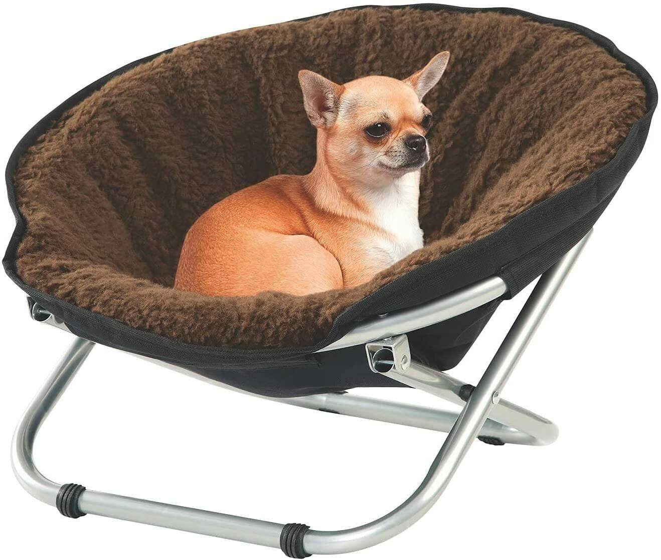 Portable Foldable Pet Cot Chair - Elevated Cat Bed with Brown Fleece ...