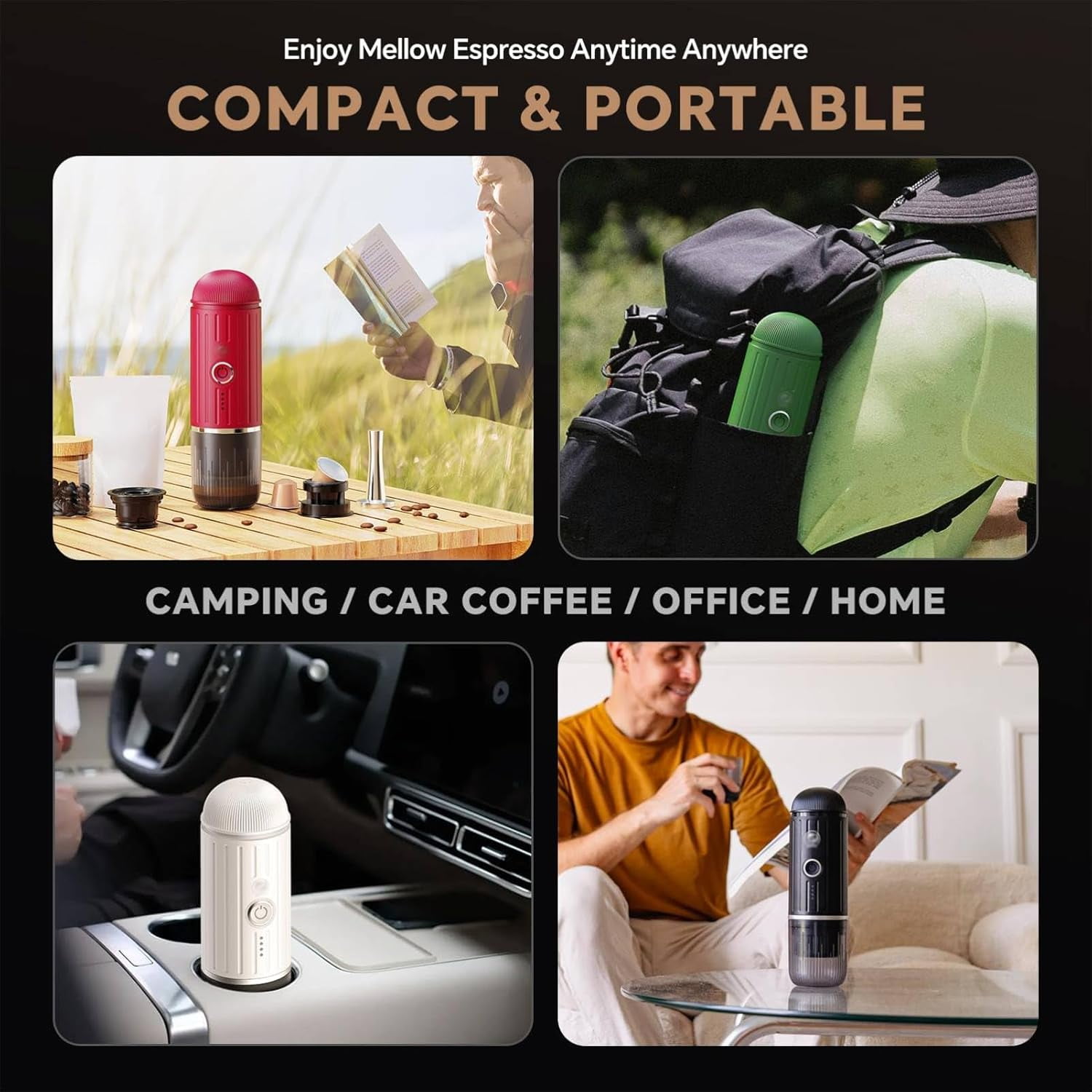 Portable Espresso Machine with 12V Rechargeable Battery, 2-in-1 ...