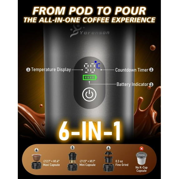 Portable Espresso Maker for Travel, 20 Bar Pressure, USB-C Charging ...