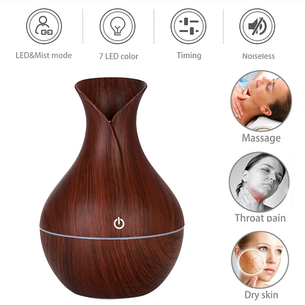 Portable Essential Oil Diffuser Aromatherapy Walnut Wood Grain Vase ...