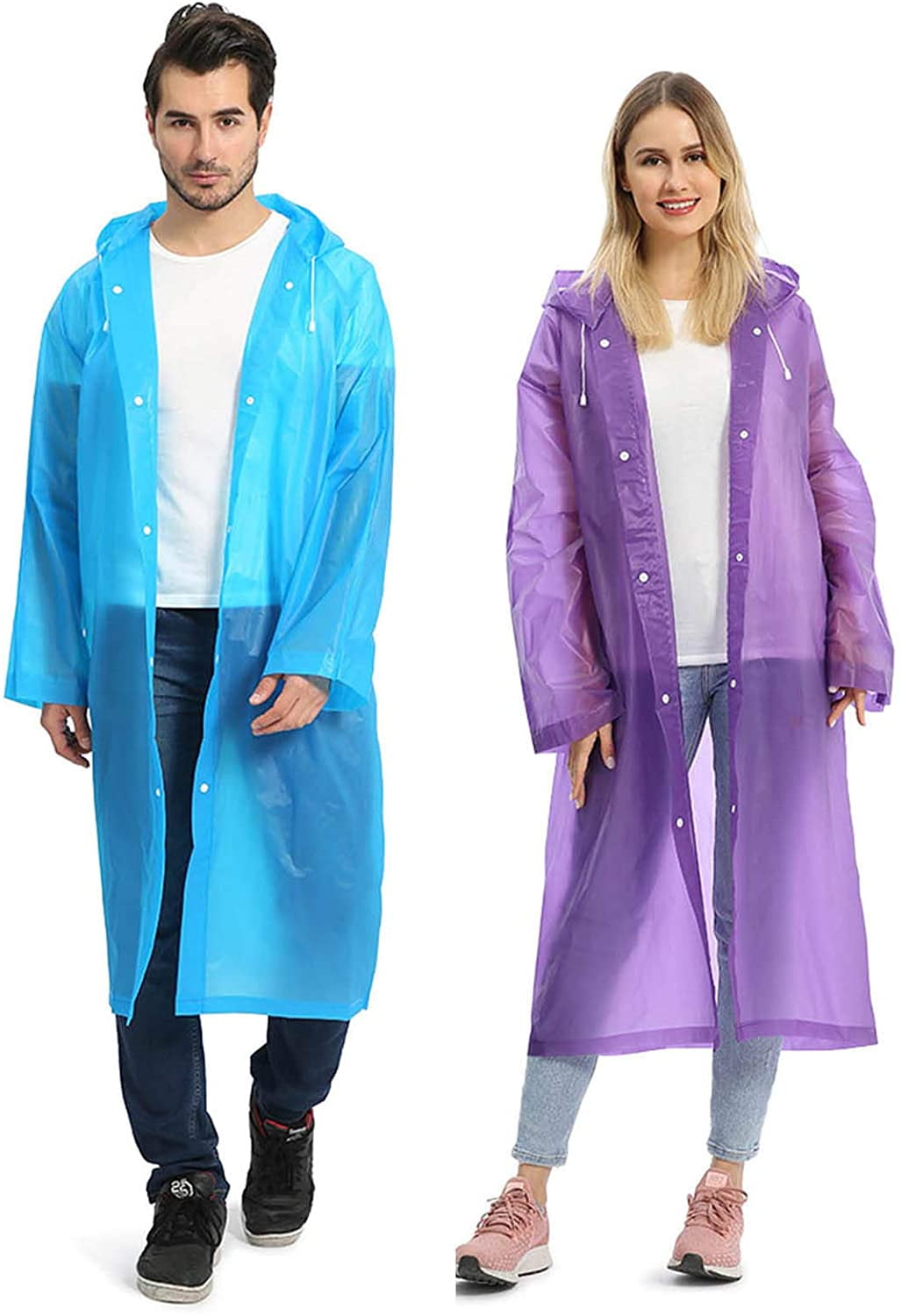 Portable Eva Raincoats For Adults, Reusable Rain Ponchos With Hoods And ...