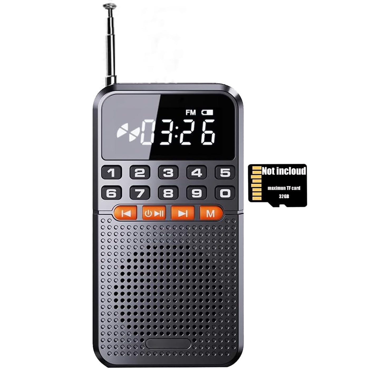 Portable FM Radio with Bluetooth and TF Card Socket, Rechargeable ...
