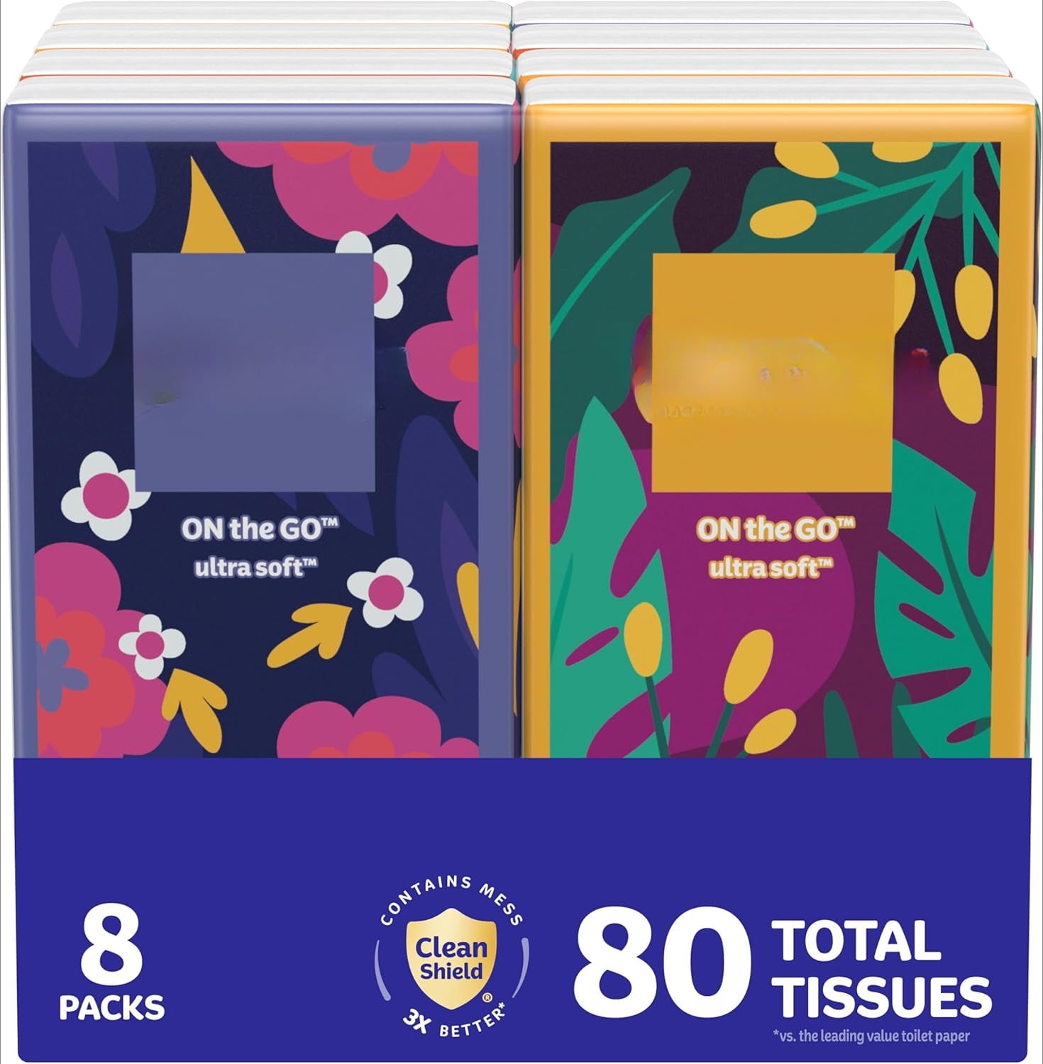 Portable Facial Tissues, 8 Pack, 10 Sheets per Box, 3-Ply (80 Sheets ...