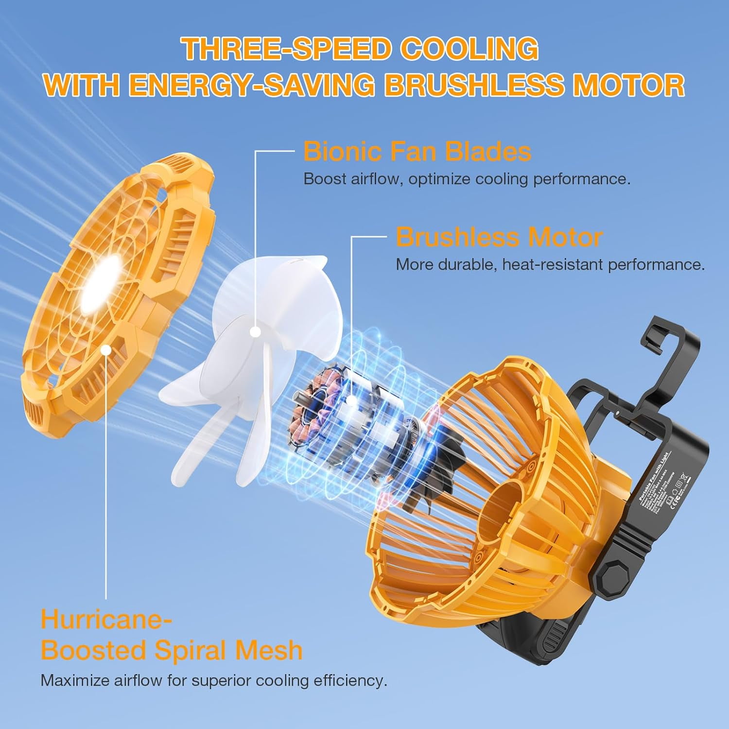 Portable Fan for Dewalt 20V Max Li-ion Battery, Brushless Fan with 3 ...