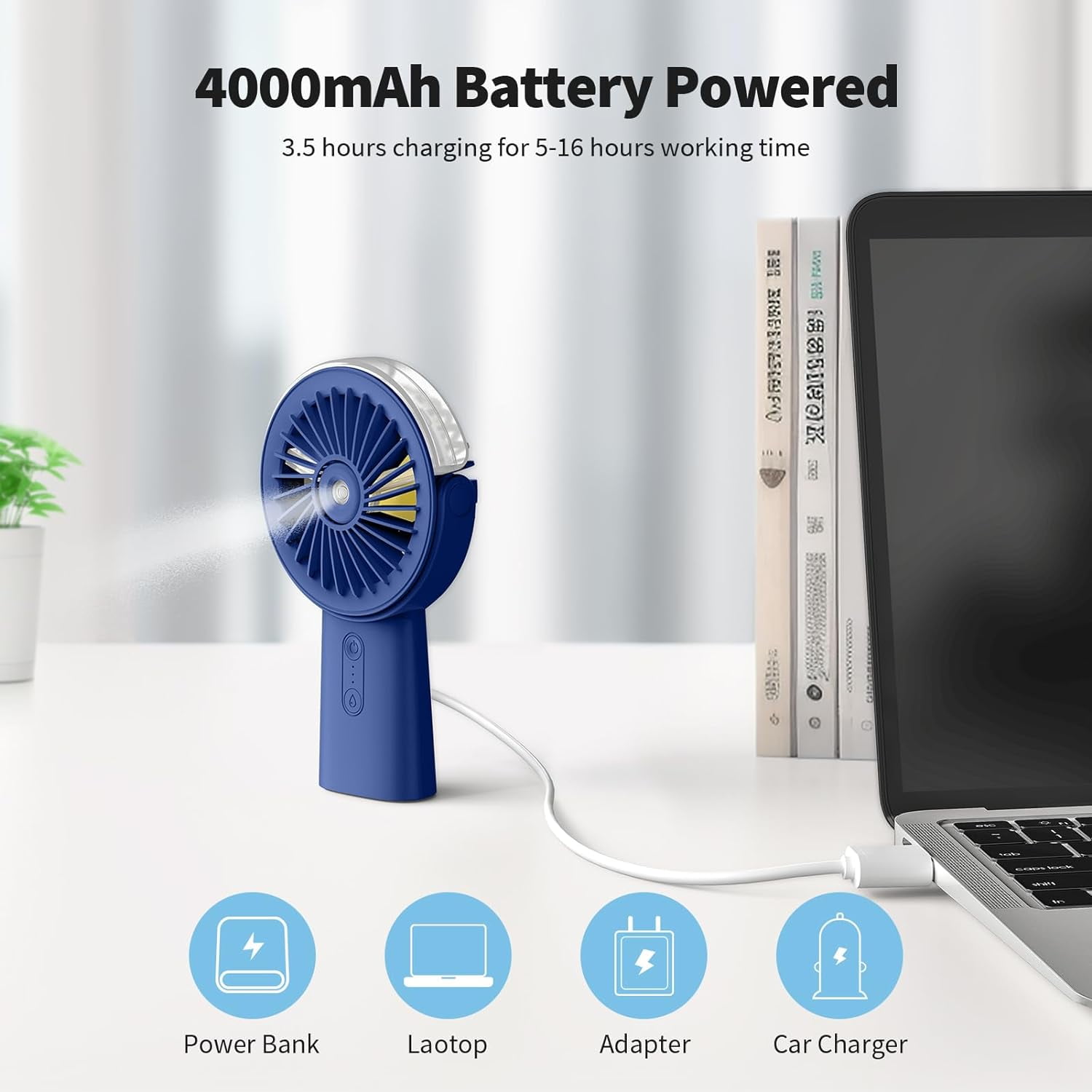 Portable Fan with Mist, Misting Fan, 4000mAh Hand Held Mist Fan ...