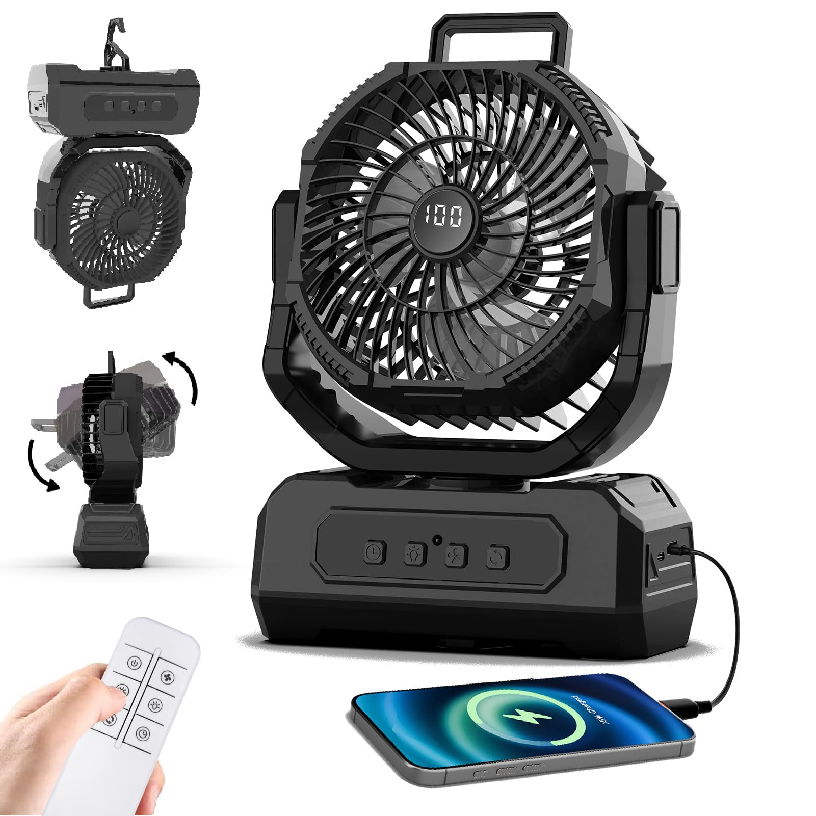 Portable Fan Rechargeable,20000mAh Battery Powered Fan with LED Lantern ...