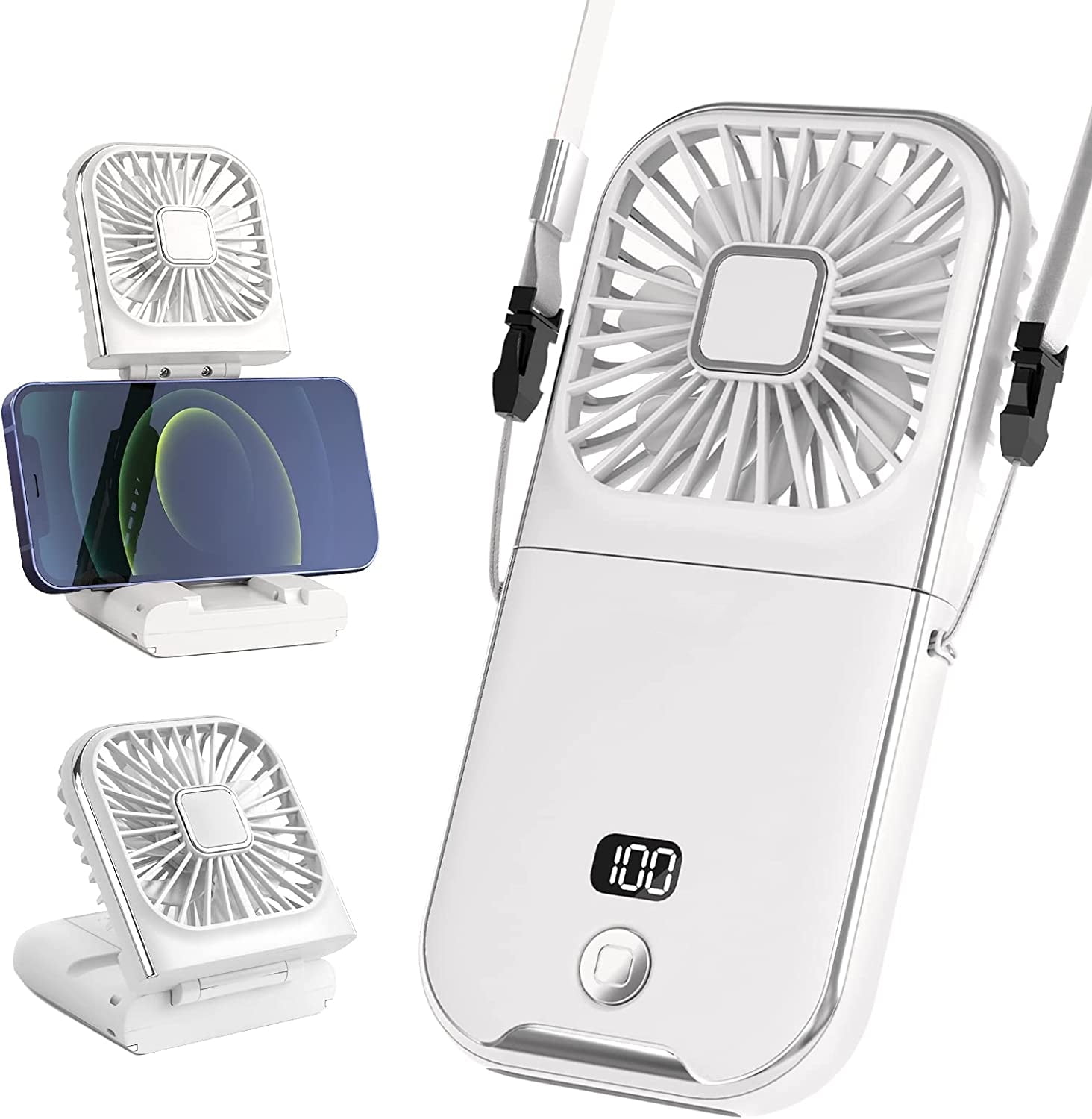 Portable Fan Rechargeable 3000mAh 4 Speeds with LED Display, Small ...