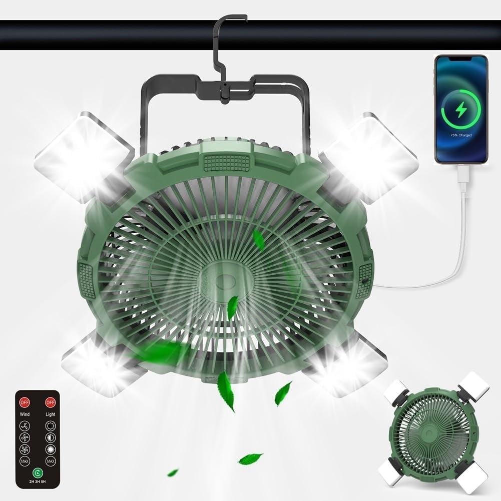 Portable Fan Rechargeable,Camping Fan with LED Lantern & Hook, 8000mAh ...