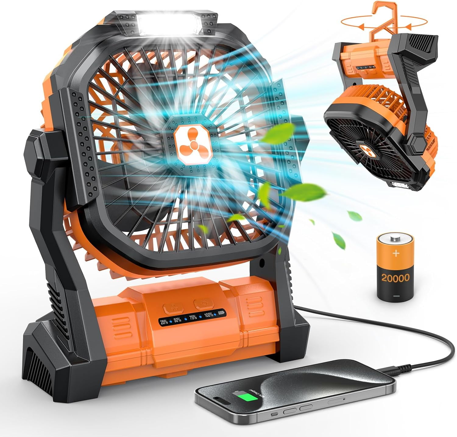 Portable Fan Rechargeable, Cordless Battery Powered Fan with LED ...