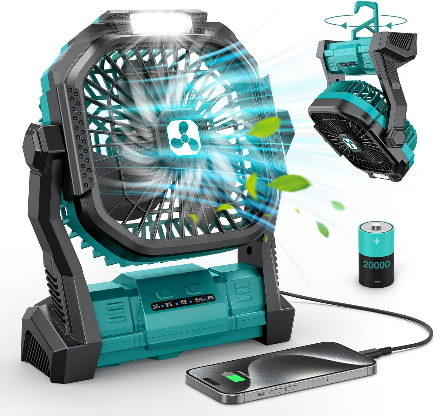 Portable Fan Rechargeable, Cordless Battery Powered Fan with LED ...