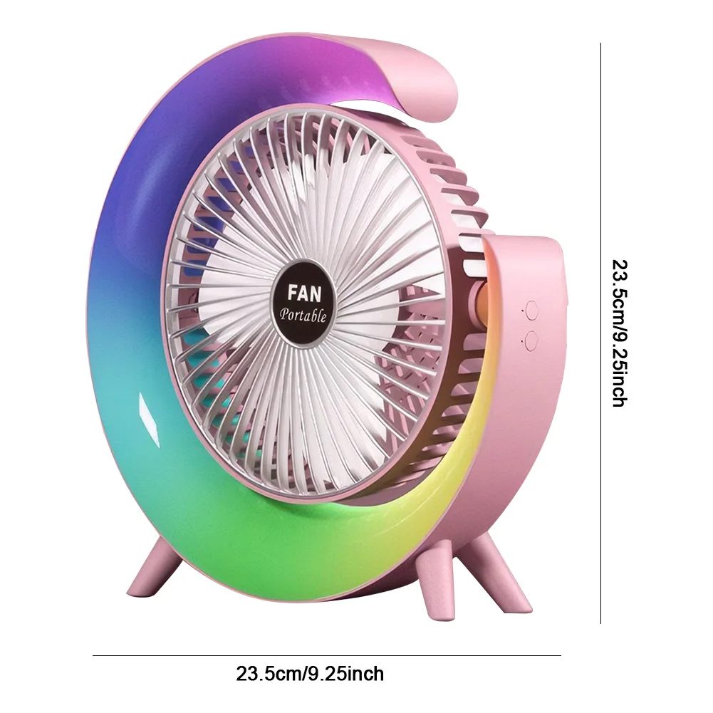 Portable Fan USB Rechargeable Fan LED 7 Colors Electric fan 180 ...