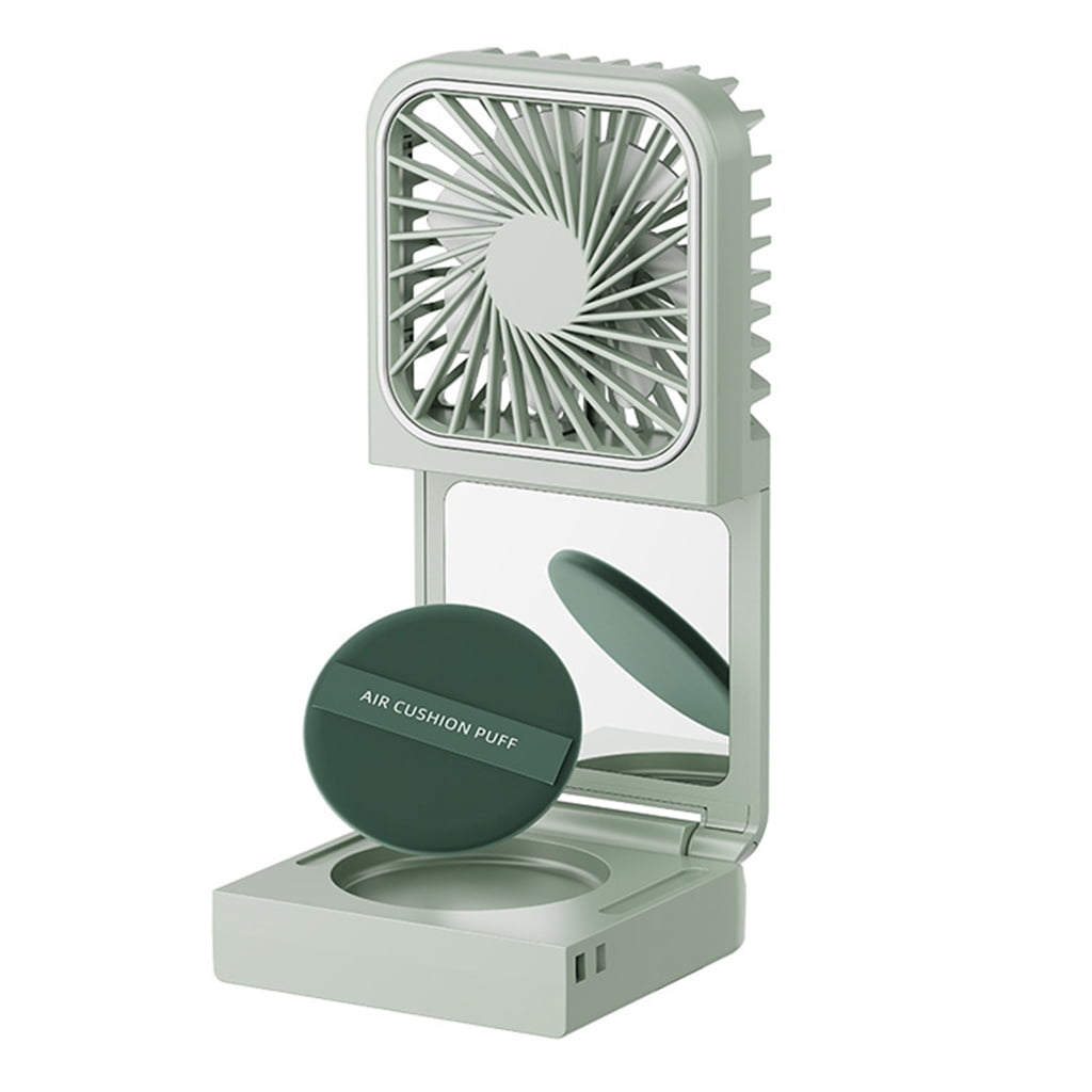 Portable Fan With Makeup Mirror Handheld Neck Hanging Foldable Cooling ...