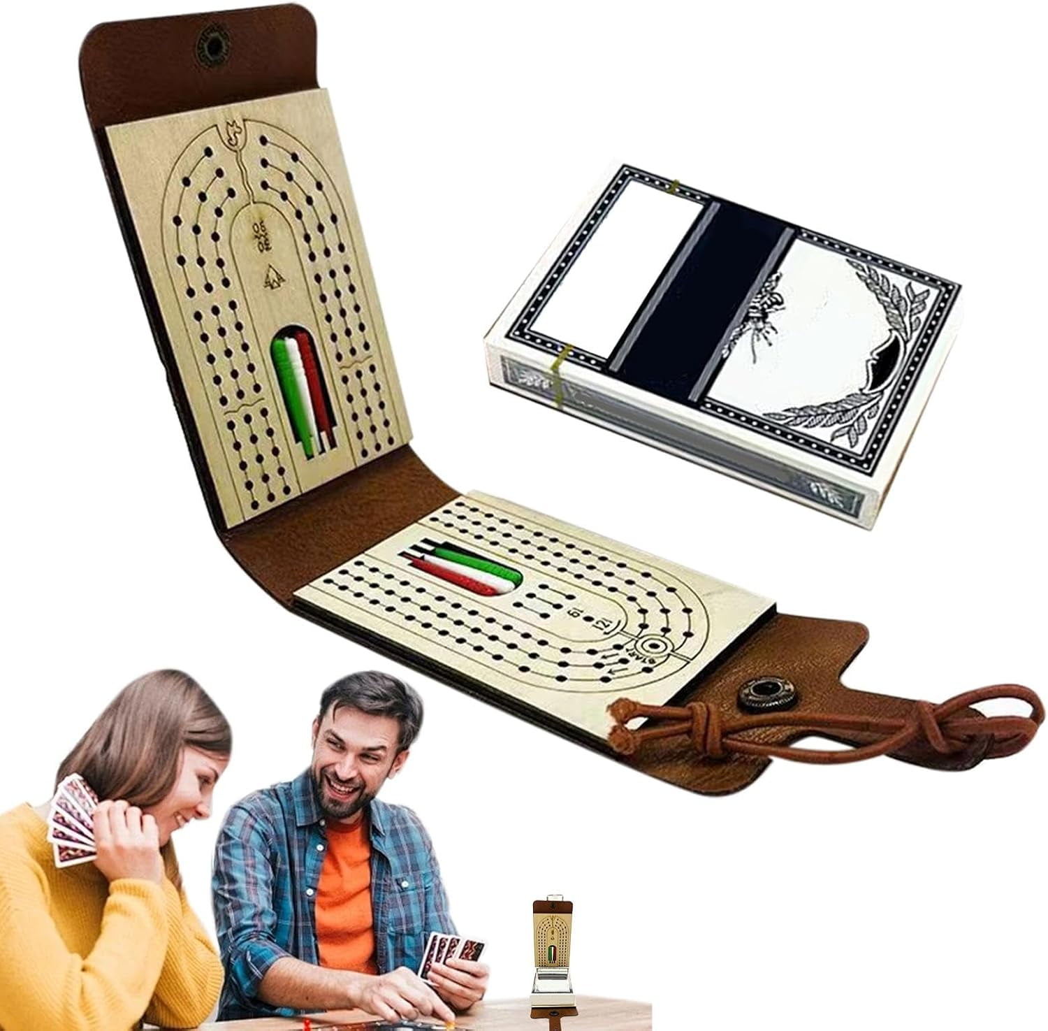 Portable Faux Leather Box - Foldable Cribbage Board Set, Wood Cribbage ...