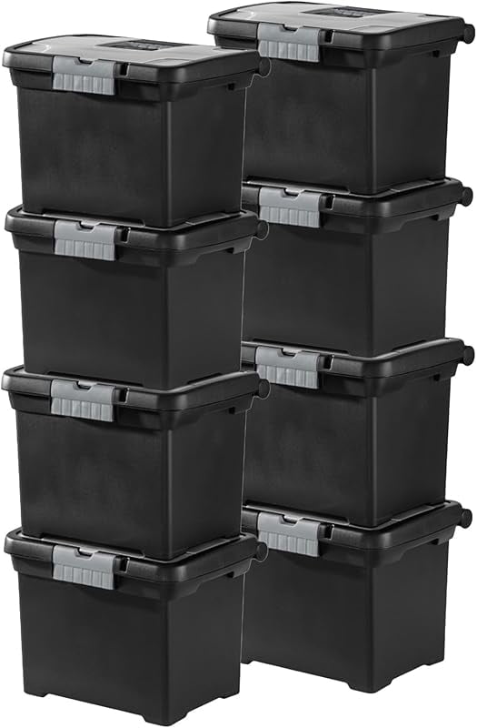 Portable File Box, Stackable Storage Bin with Latching Lid and Handle ...
