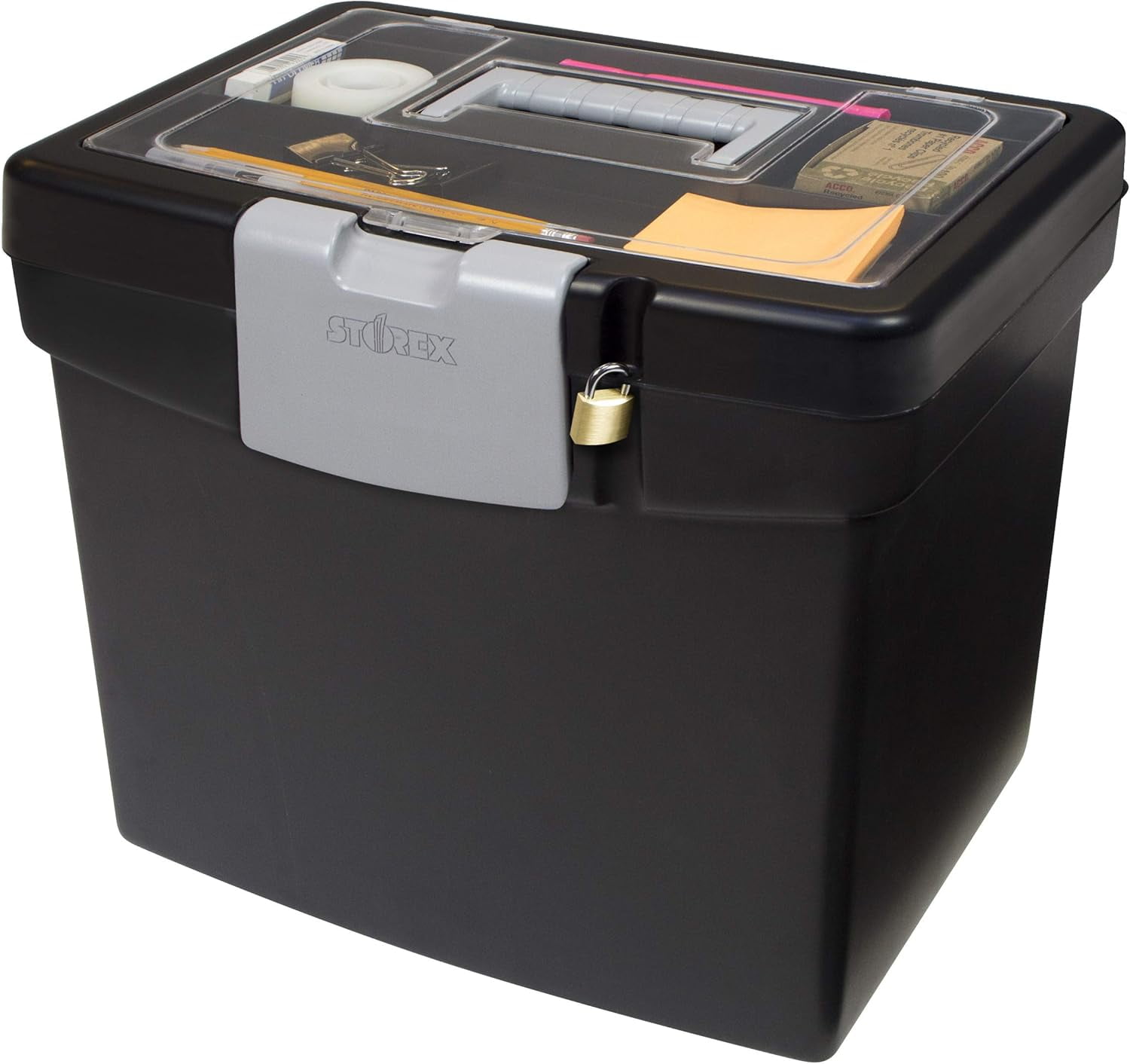 Portable File Storage Box with Translucent Organizer Storage Lid ...