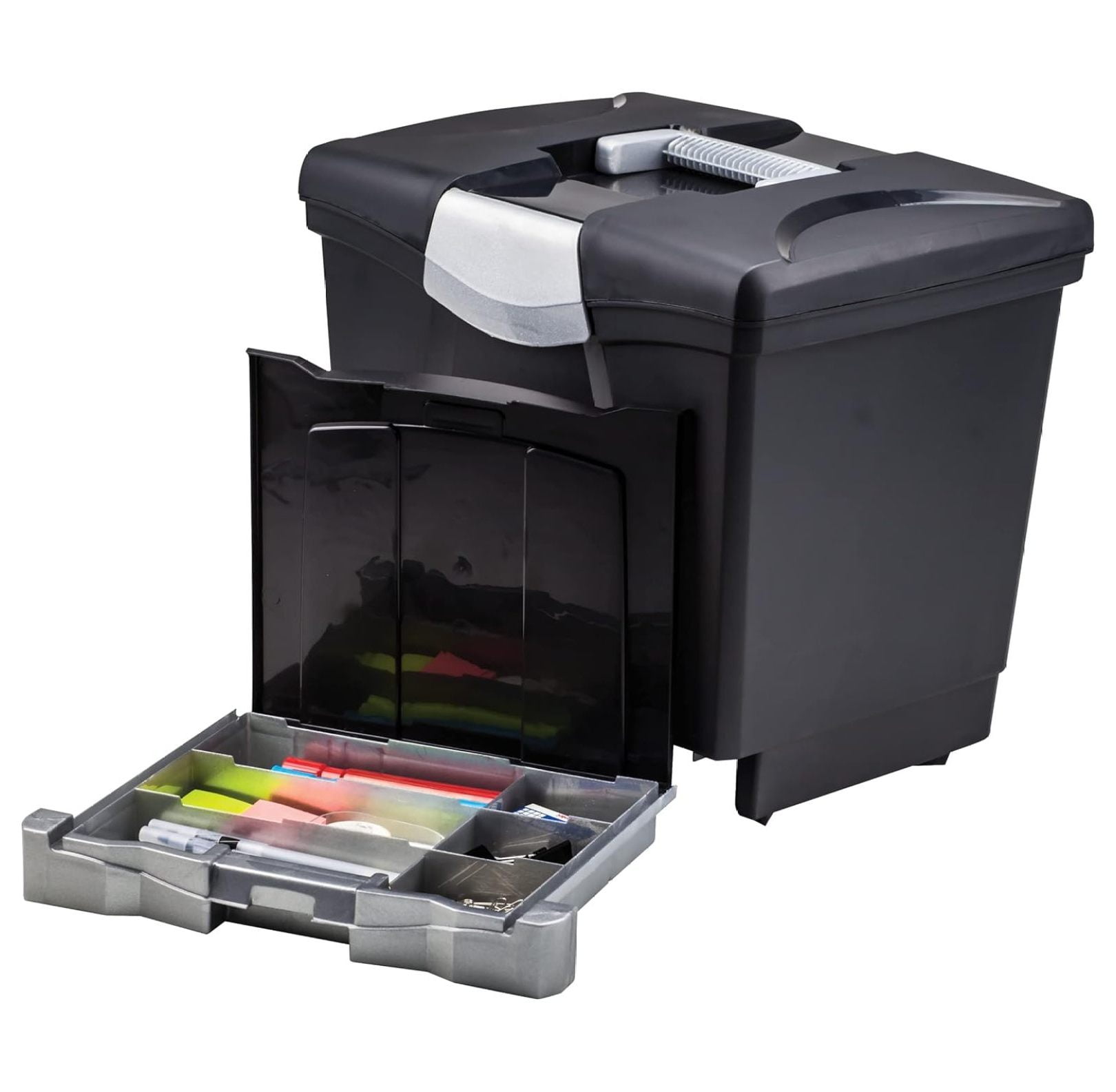 Portable File Storage Box with Drawer Tray, Lid, Letter Size, Black ...