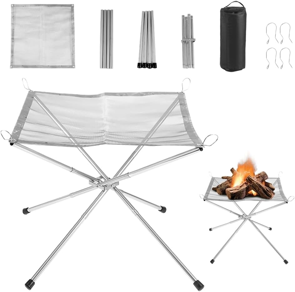Portable Fire Pit, 2025 New Collapsible Steel Wire Mesh Fire Pit for ...