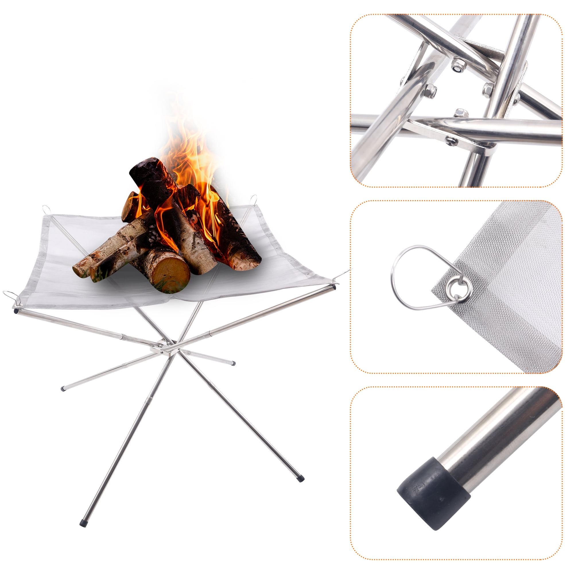 Portable Fire Pit Collapsing Stainless Steel Mesh Fireplace, Camping ...