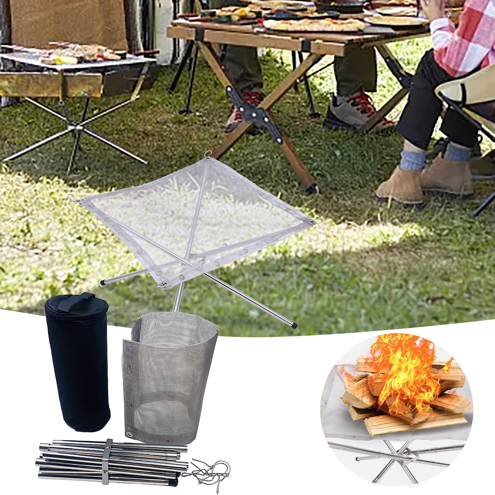 Portable Fire Pit for Camping, Collapsing Stainless Steel Mesh Outdoor ...