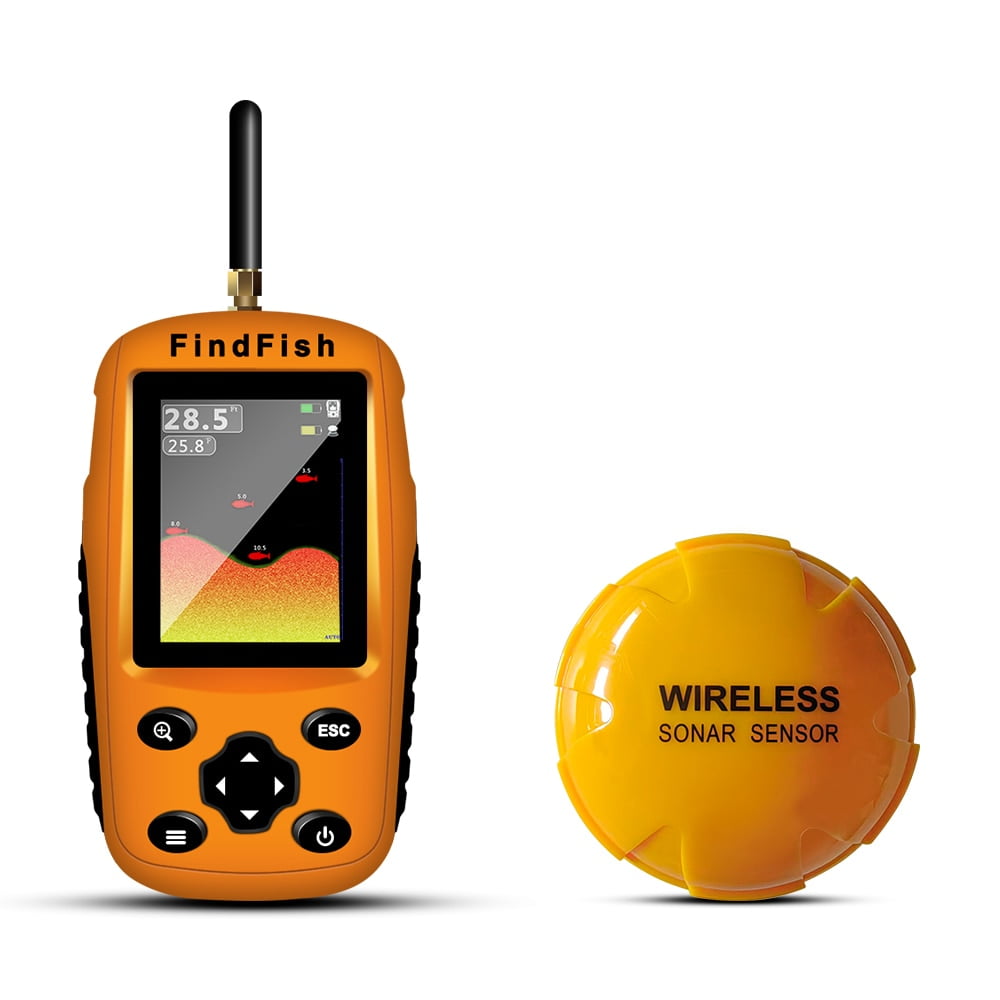Portable Fish Finder with LCD Display Dot Matrix Sensor Wireless Deep Water Detector 147ft Depth ...
