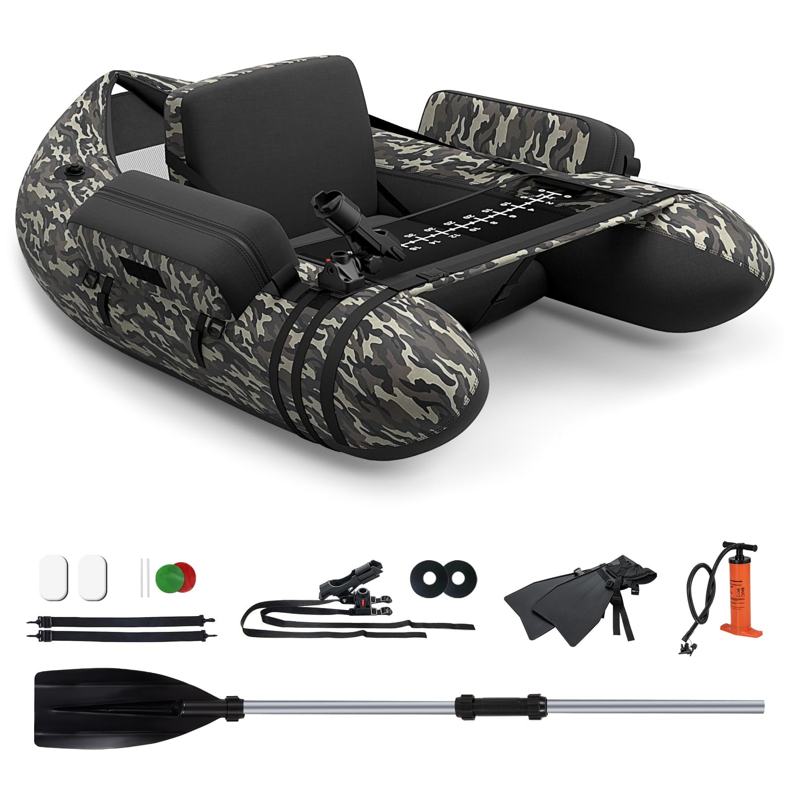 Portable Fishing Float Tube, 350lbs Inflatable Belly Boat with Paddle ...