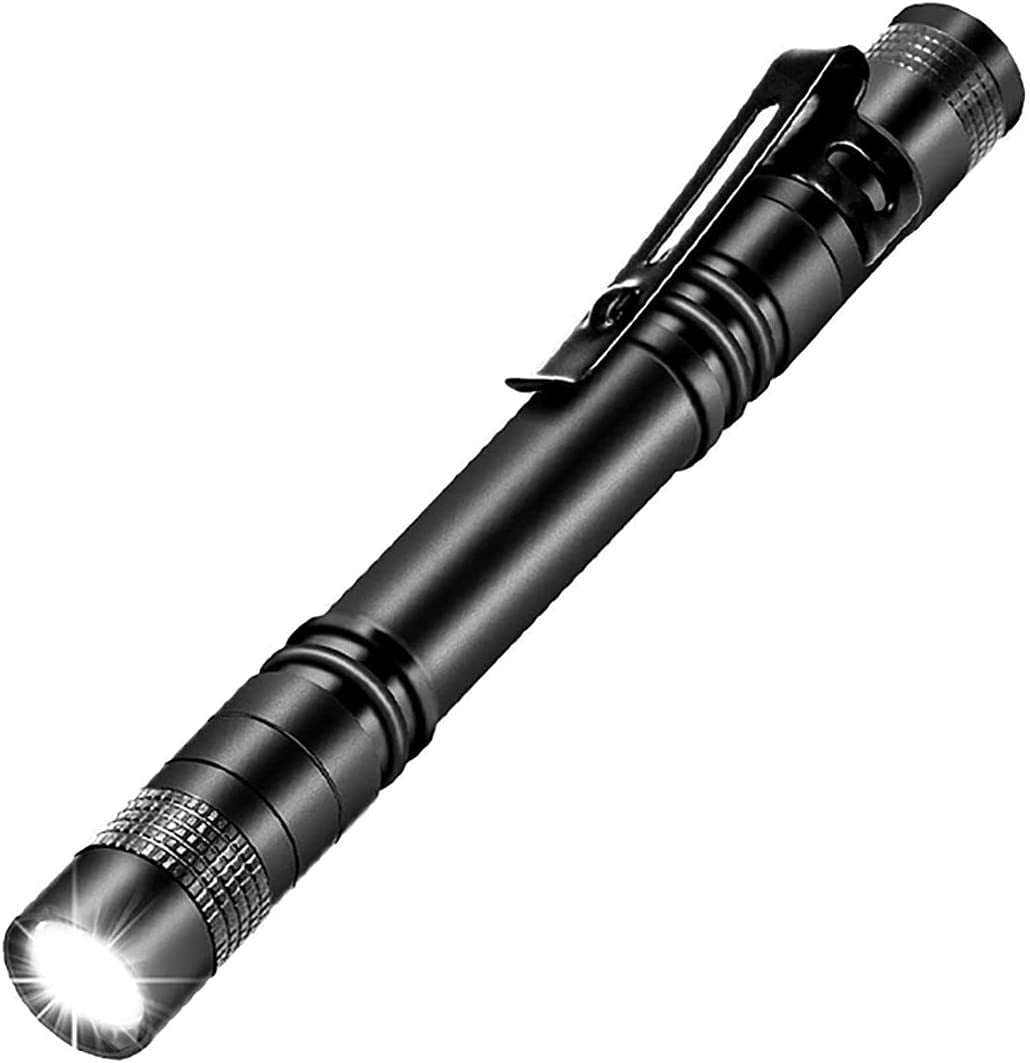 Portable Flashlight with Metal Clip, 200 Lumens Penlight Flashlight ...