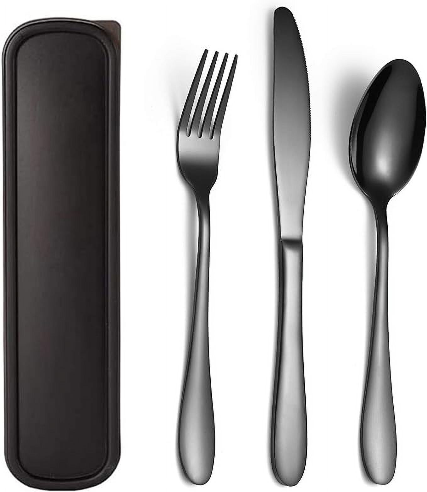 Portable Flatware Set ,Reusable Utensils with Case 3 Piece Stainless Steel (Knife, Fork, Spoon ...