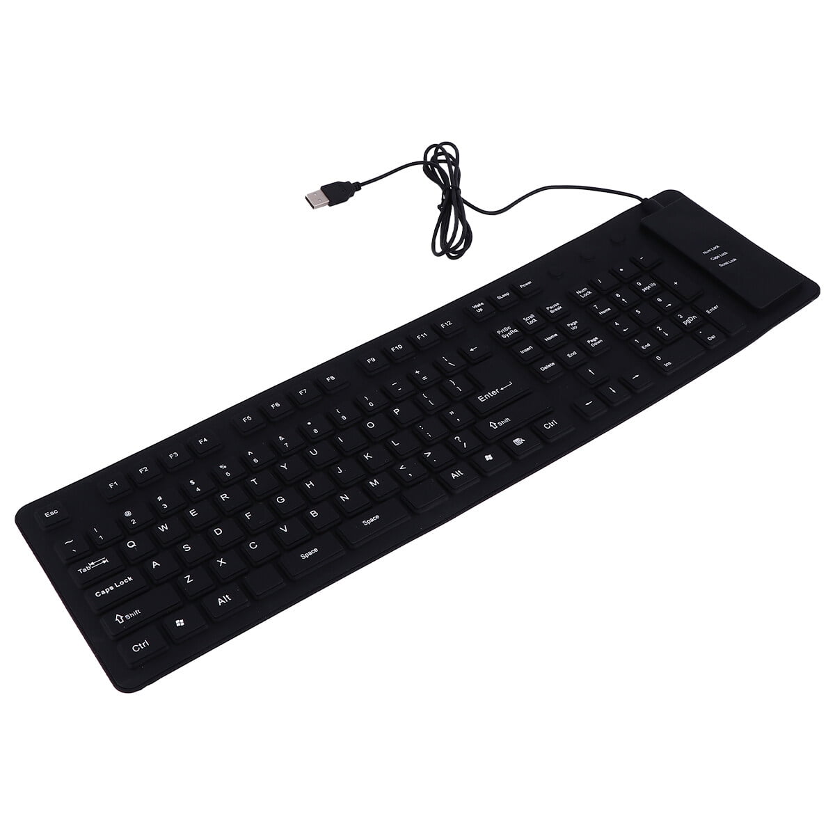 Portable Flexible Keyboard Foldable Silicone USB Work Black - Walmart.com