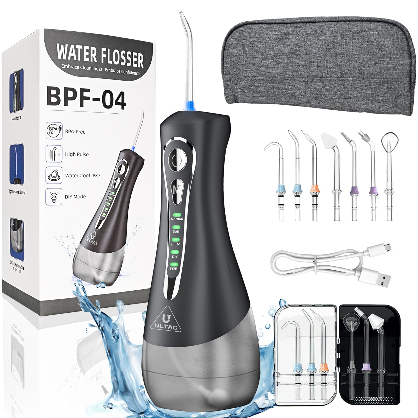 Portable Flosser with WHF2 7 Tips - Oral Irrigator Flosser Cordless 4 ...