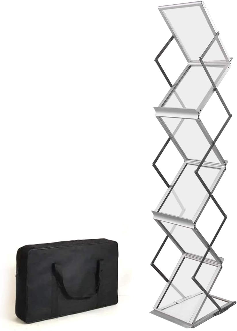 Portable Foldable Aluminum Magazine Rack, Pop-up Display Stand with 6 ...