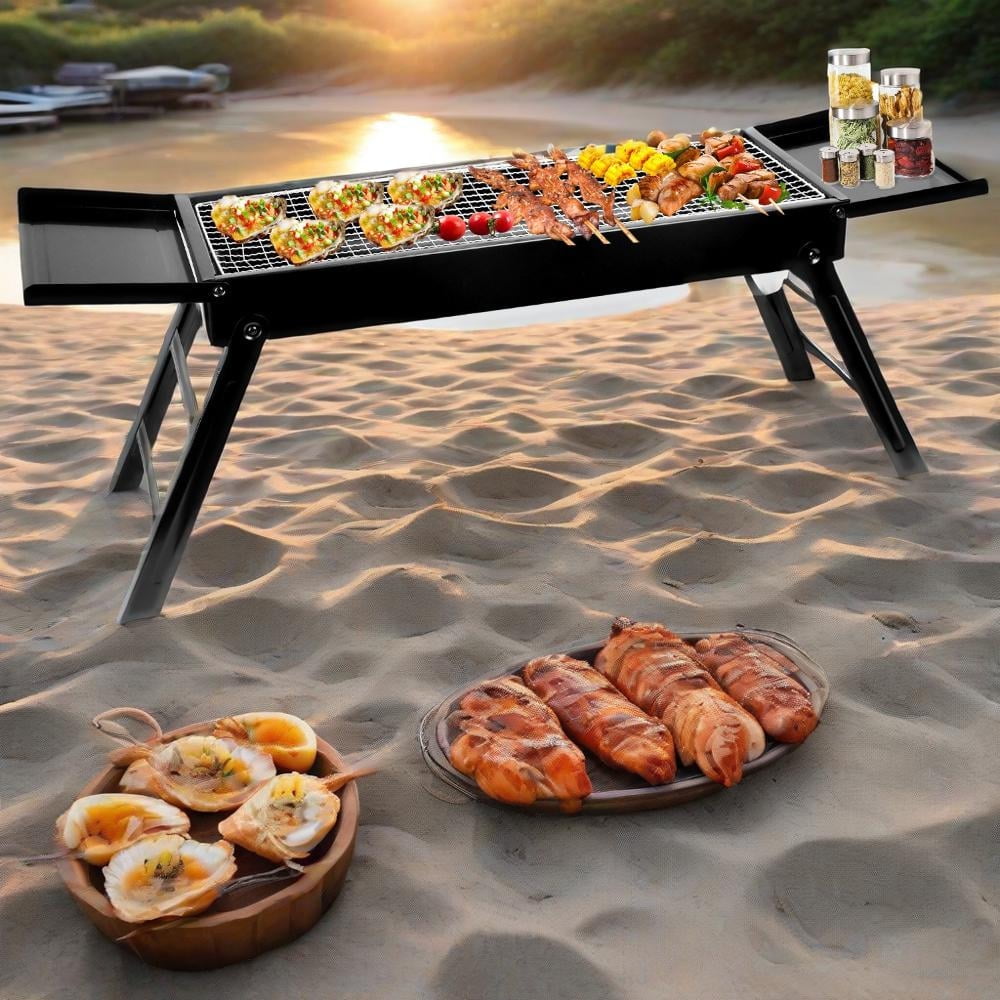 Portable Foldable BBQ Grill - Durable Iron-Plated, Lightweight Charcoal ...