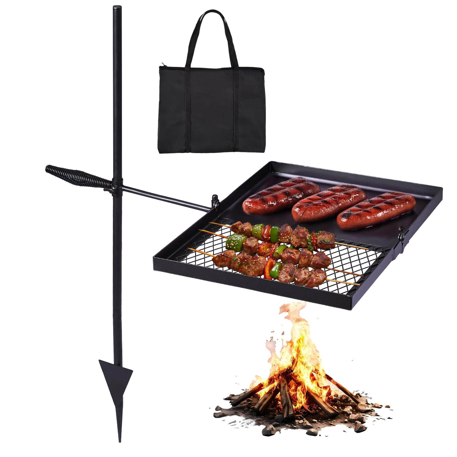 Portable Foldable Campfire Grill, 360 Rotating Steel Grate for Fire Pit ...