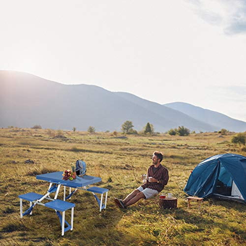 Portable Foldable Camping Picnic Table Set with Four Chairs and ...