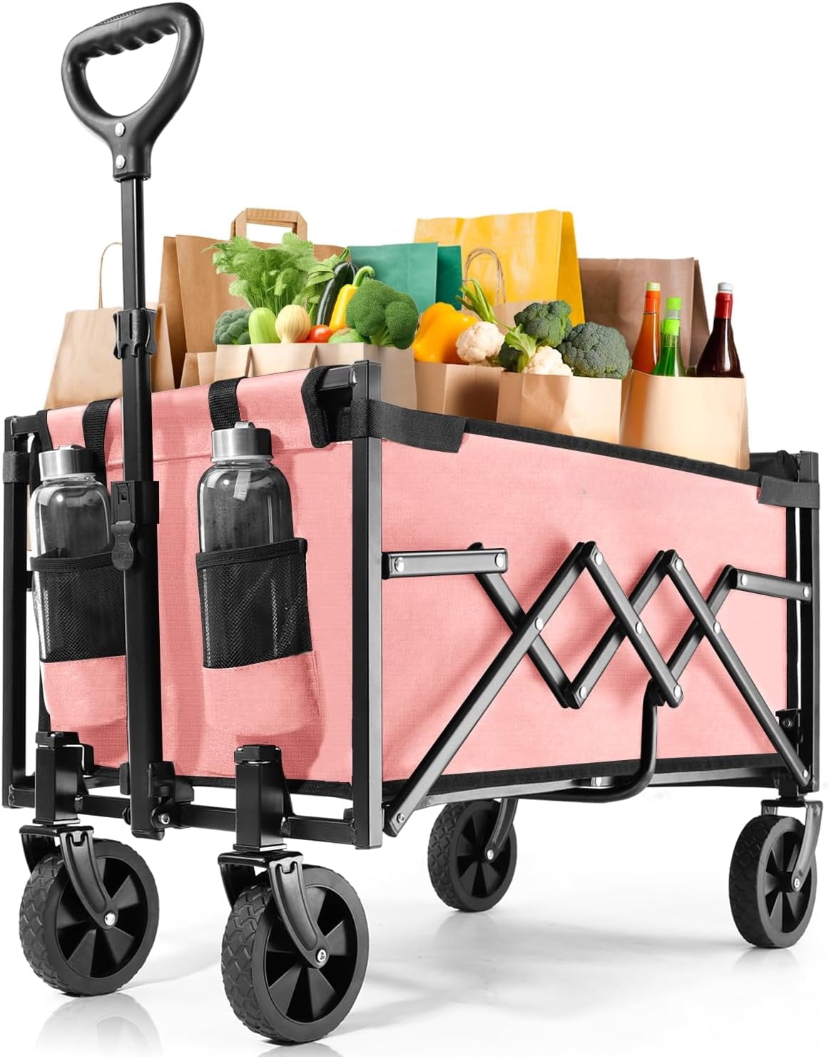 Portable Foldable Collapsible Wagon with Wheels, 220lbs Weight Capacity ...