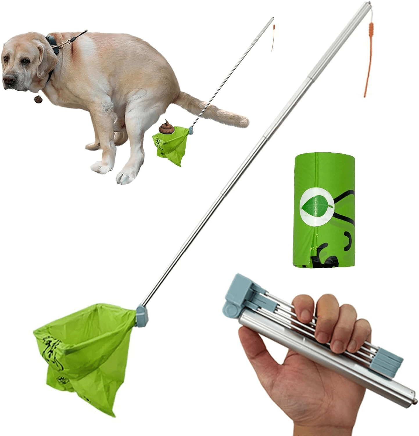 Portable Foldable Dog Poop Catcher With Bag Attachment No Bending Poop ...