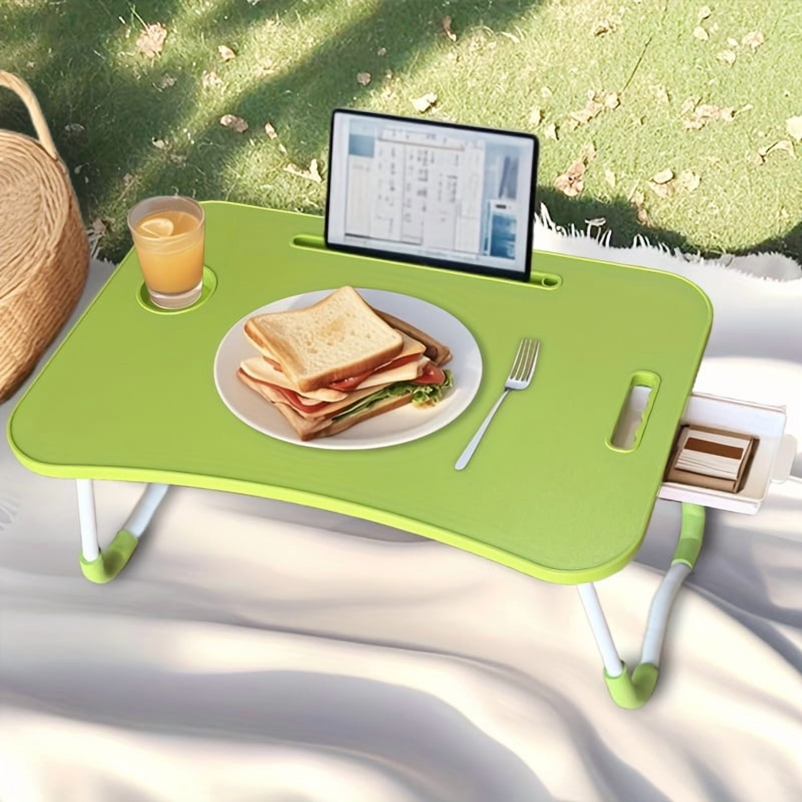 Portable Foldable Lap Desk with Cup Holder & Drawer, Adjustable Laptop ...