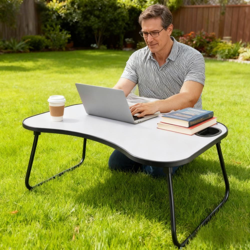 Portable Foldable Laptop Desk (26.5"x18.5") – Gray & White Matte Metal ...