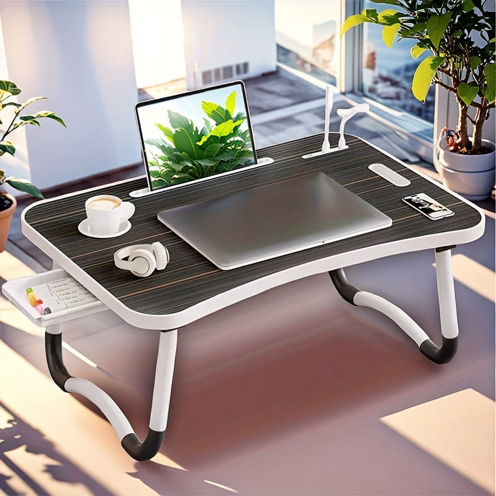 Portable Foldable Laptop Desk with USB Light, Small Fan, Cup Holder ...