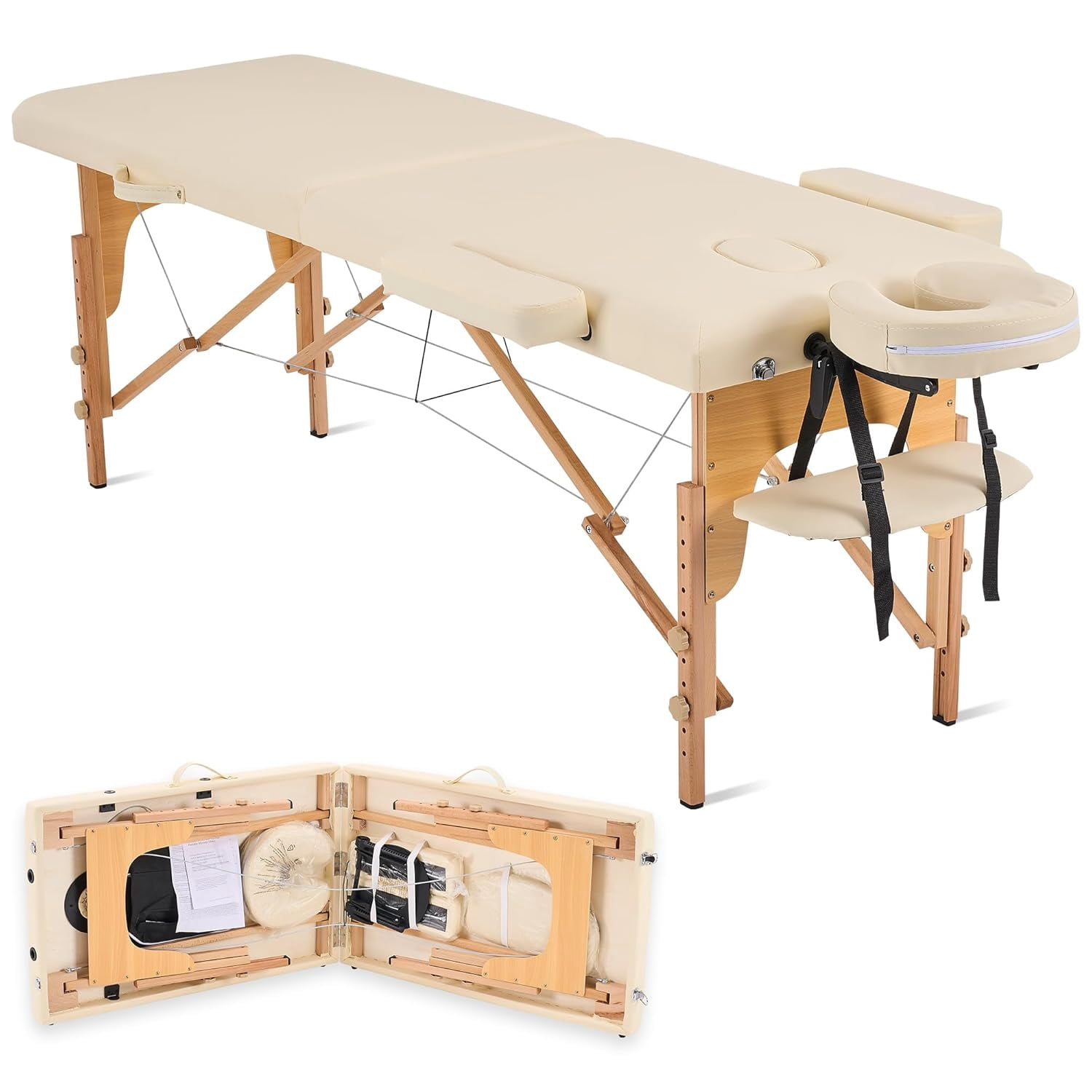 Portable Foldable Massage Table - Adjustable Height Lightweight Wooden ...