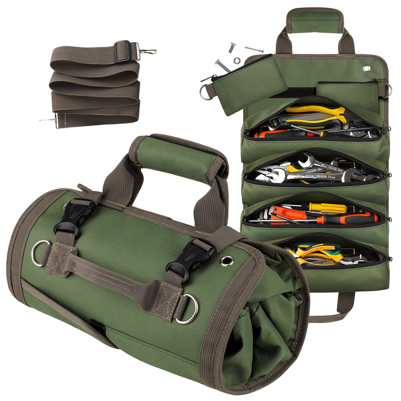 Portable Foldable Tool Roll with 11 Pockets,Heavy-Duty Waterproof ...