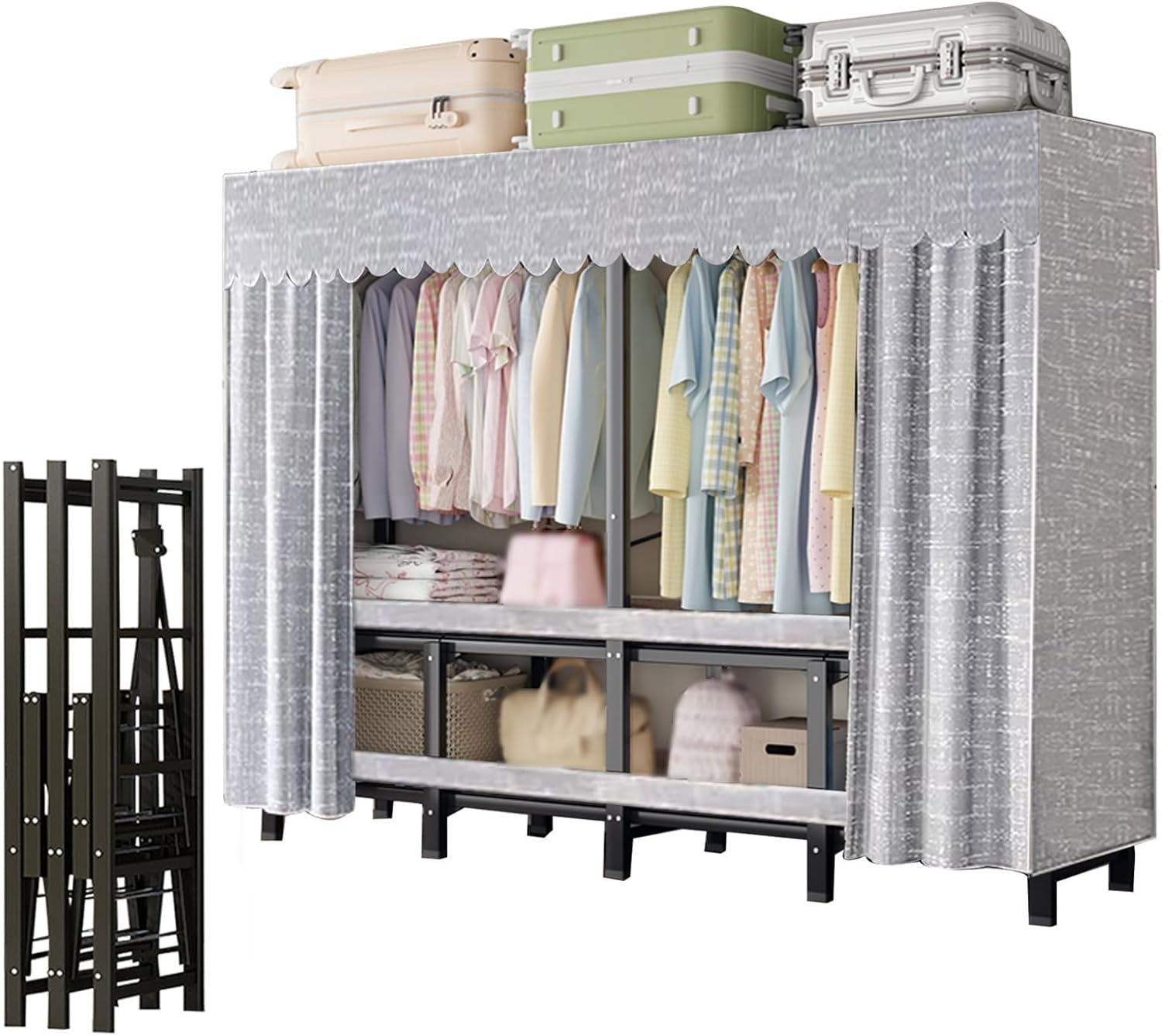 Portable Foldable Wardrobe Closet Rack, Heavy Duty Garment Shelf with ...