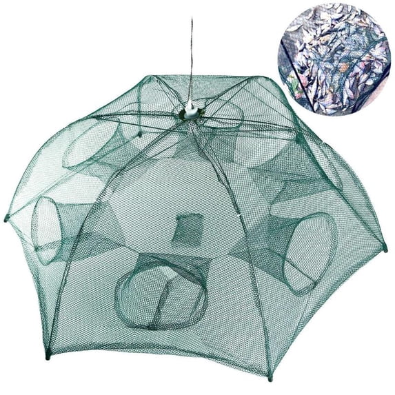 Portable Folded Automatic Fishing Trap Net – 6-Sided 6-Hole Bait Trap ...