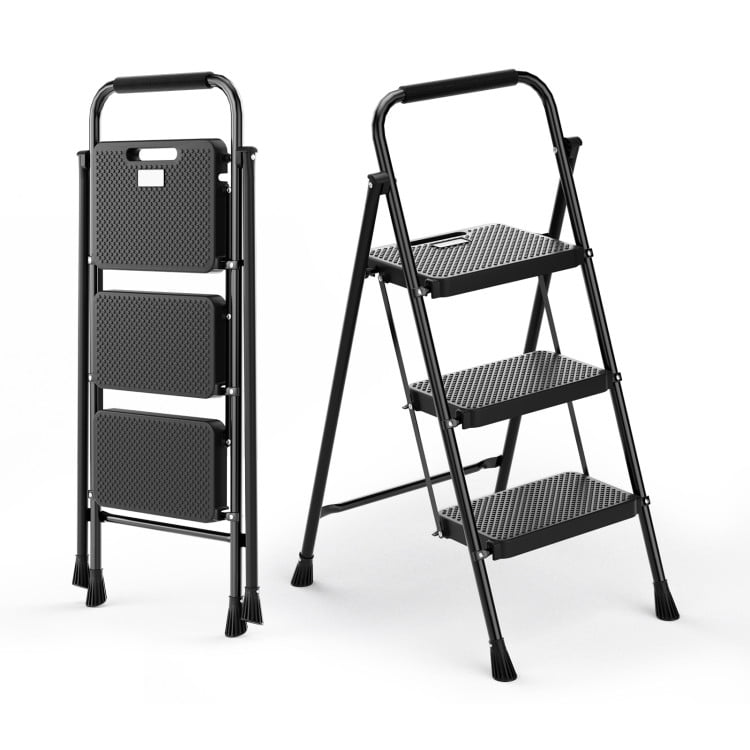 Portable Folding 3 Step Ladder with Wide Anti-Slip Pedal and Convenient ...