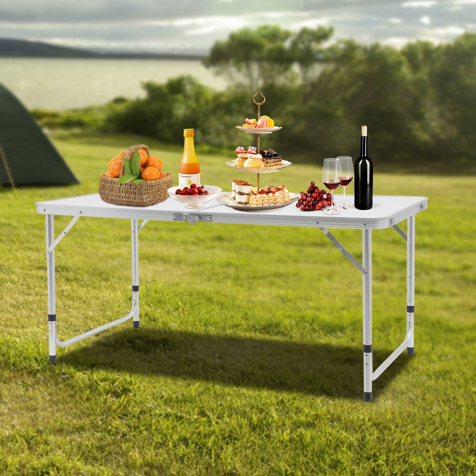 Portable Folding Adjustable Height Table, Foldable Table Hold up to 110 ...