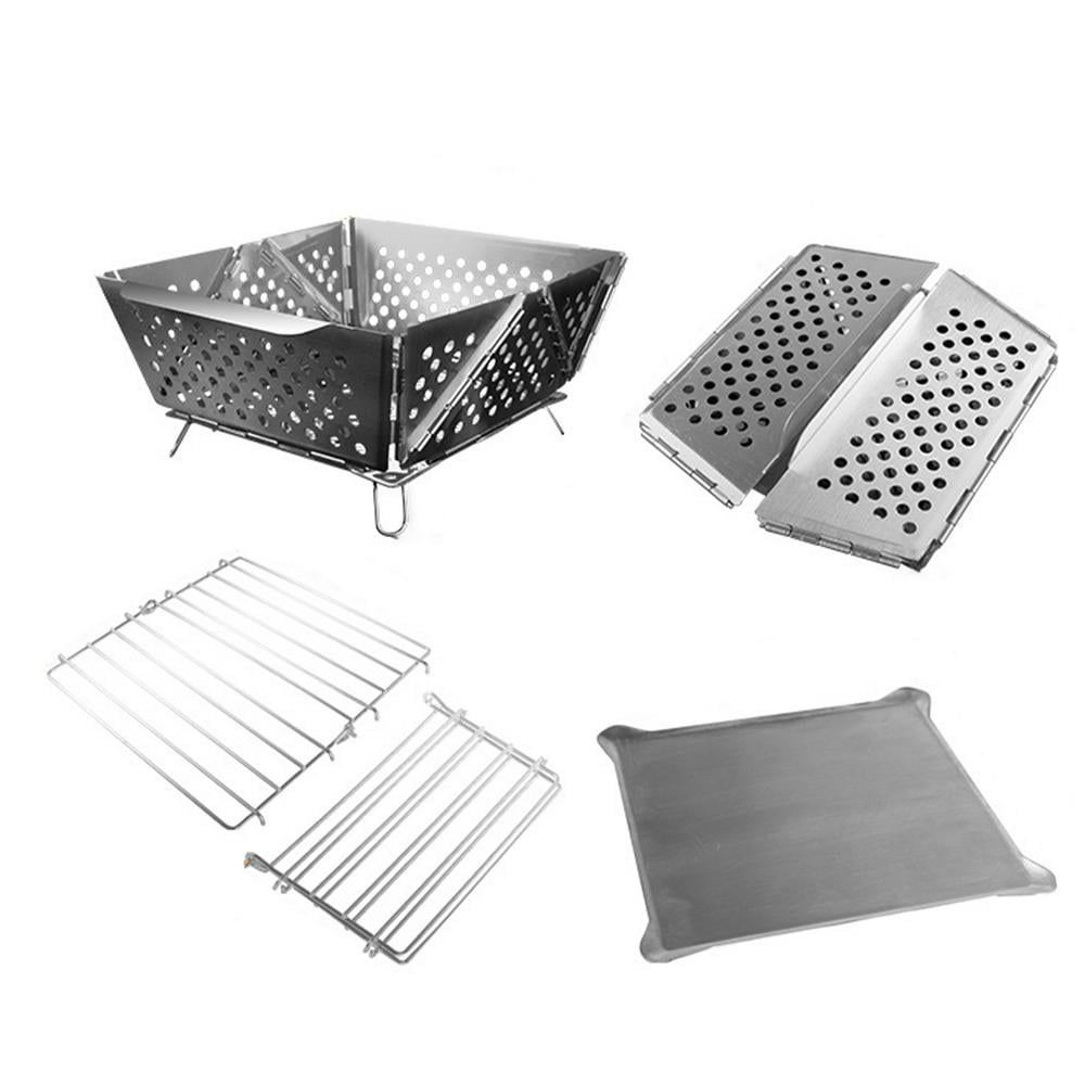 Portable Folding BBQ Grill Camping Split Stainless Steel Fire Pit Tent ...