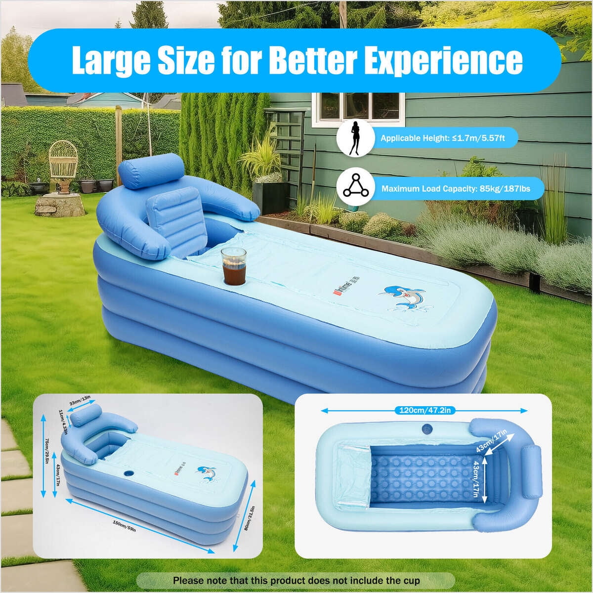 Portable Folding Bathtub PVC Adult Warm Spa INFLlatable Swimming Pool ...